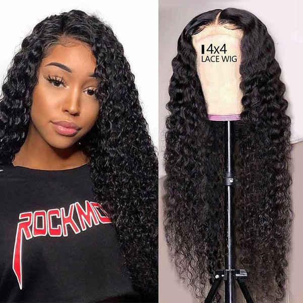 Order Peruvian Deep Wave Human Hair Wigs Pre Plucked 4x4 Lace Closure ...